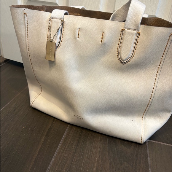 Coach | Bags | Coach Cream Leather Tote Bag | Poshmark